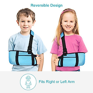 Arm Sling for Kids, Child Arm Sling with Waist Strap, Padded Children Youth Arm Support Sling Shoulder Immobilizer for Broken Elbow Wrist Arm Shoulder Injury Rotator Cuff, Left or