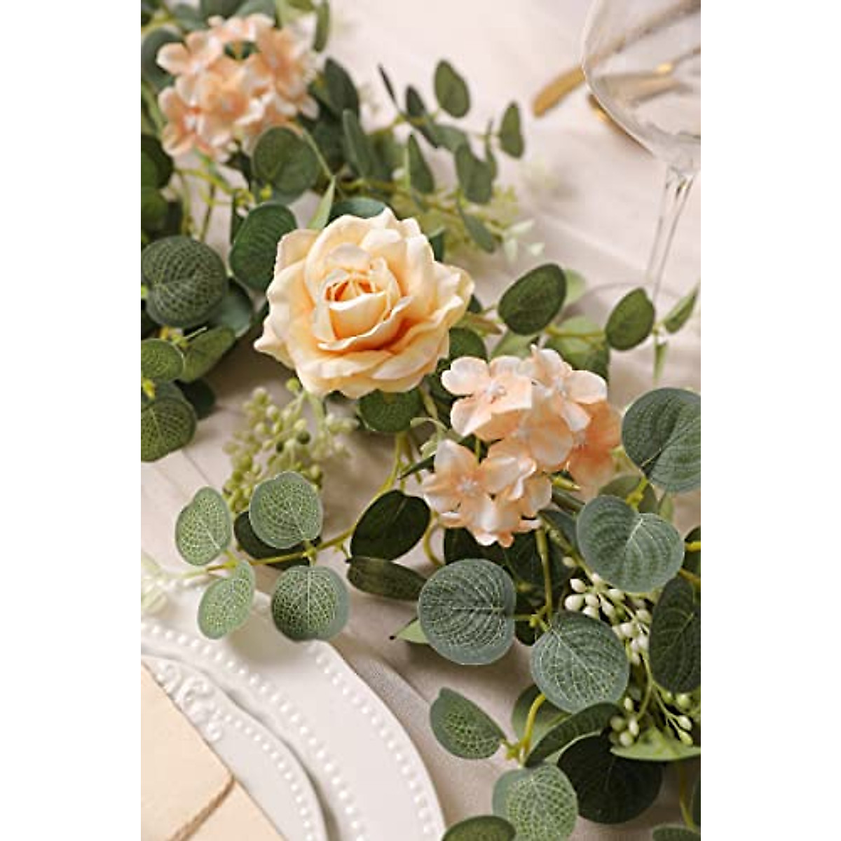 Serra Flora 6FT Artificial Flowers Eucalyptus Garland with Roses Flower Vine Greenery Hanging Plant for Wedding Party Arch Table Arrangement Indoor Outdoor Backdrop Wall Decor