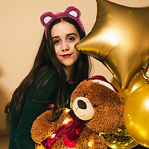 WHAVEL 2 Pcs Plush Animal Ears Headband, Cute Bear Costume Face Wash Hair Accessories for Adult Women Kids (Pink, Rose)