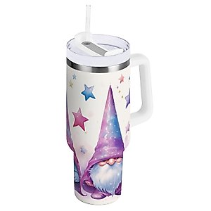 FLildon 40oz Tumbler with Handle and Straw Lid, Cute Gnomes Insulated Coffee Mug Stainless Steel Water Bottle Leakproof Vacuum Travel Coffee Cup