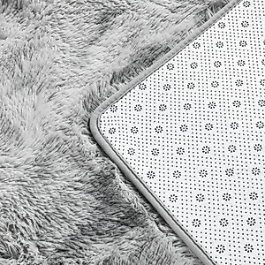 Deerhoo Large Shag Area Rugs 6 x 9, Tie-Dyed Plush Fuzzy Rugs for Living Room, Ultra Soft Fluffy Furry Rugs for Bedroom, Indoor Carpet Nursery Rugs for Kids Room Home Decor, Light Grey