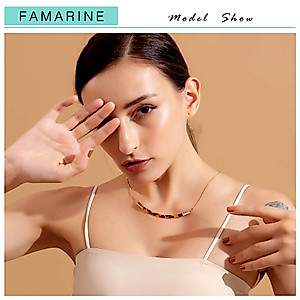 Tortoise Shell Collar Necklace, Tortoise Resin Curved Bar Pendant Thin Chain Necklace 17" for Women Lover Gift, Gold