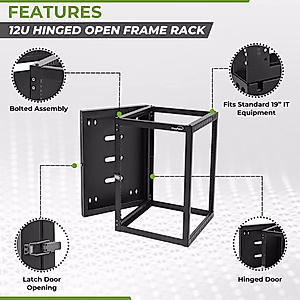 NavePoint 15U Wall Mount Server Rack with Hinged Back, 4-Post 24” Deep, Rear Swing Frame 15U Network Rack Wall Mount for 19 Inch Equipment AV IT Easy Cable Management, Black