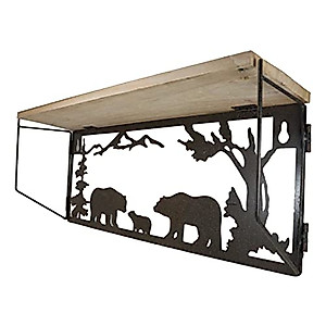 Ebros Gift Forest Woodlands Rustic Black Bear Family Metal Cutout Art Wall Hanging Floating Wood Shelf 20" Wide Rustic Bears Decorative Cabin Lodge Country Mountain Western Homes