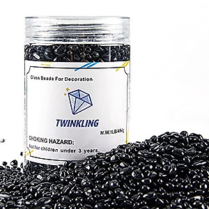 TWINKLING High Luster Round Fire Glass Stones,Glass Marbles,Glass Pebbles,Glass Beads Gems for Fire Pit Vase Fillers Crafts Aquarium Garden Decoration,3-6mm,1-Pound Jar (Black)