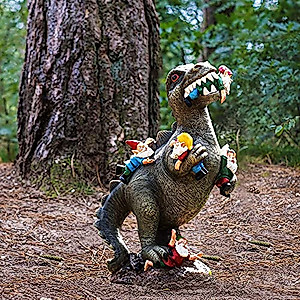 SOWSUN Garden Gnome Statues Outdoor Decor, 14” Dinosaur Gnomes Garden Art Outdoor for Fall Winter Garden Decor, Outdoor Statue for Patio, Lawn, Yard Decoration, Housewarming Garden Gift