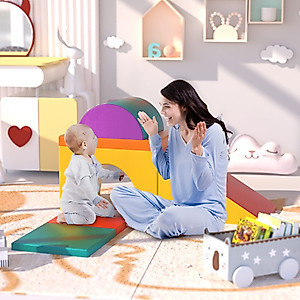 67i Toddler Foam Blocks Climbing Blocks Indoor Climbing Blocks for Toddlers 1-3 Soft Play Climbing Play Equipment Foam Blocks 5-Piece Climbing Blocks Indoor Play Foam Climbing Blocks (Red Yellow)