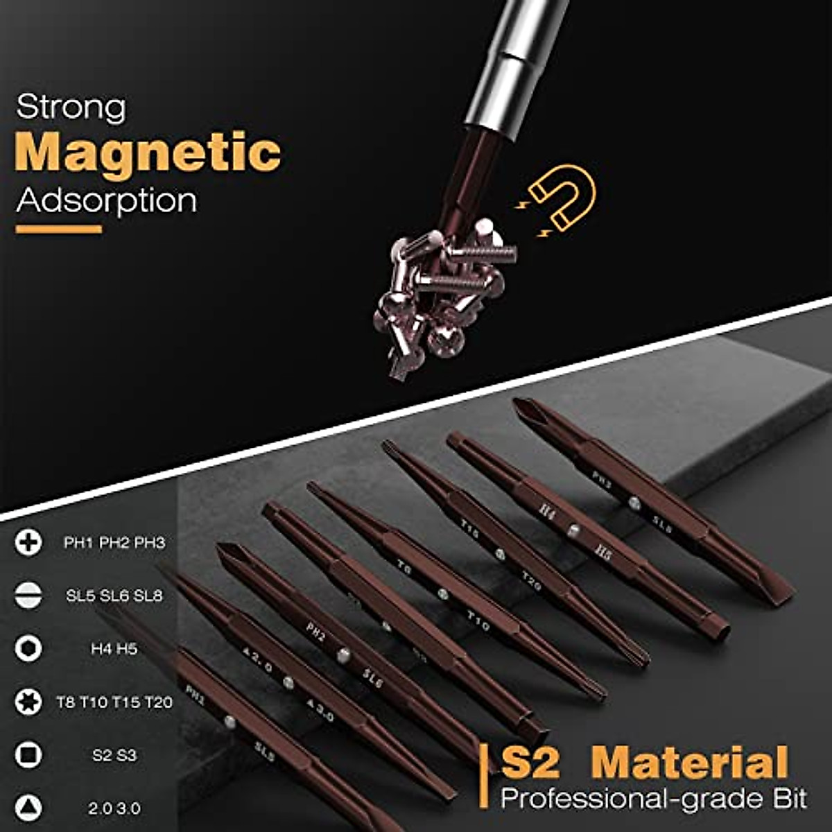 VIGRUE 19-in-1 Ratchet Screwdriver Set, S2 professional-grade Multi-Bit Screwdriver, Multi-purpose Magnetic Precision Driver High- Strength Bits, Slotted/Philips/Pozi/Torx/Hex Best Tool Gift for Man