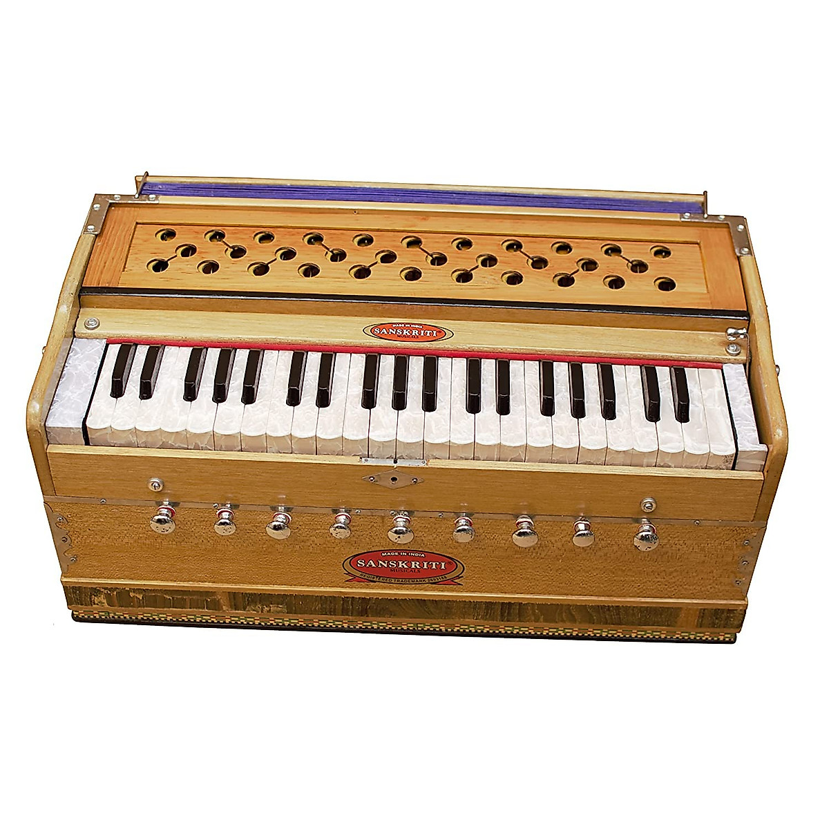Harmonium by Maharaja Musicals, In USA, 9 Stops, 3 1/2 Octave, Double Reed, Coupler, Natural Color, Standard, Padded Bag, A440 Tuned, Musical Instrument Indian Sangeeta (PDI-AABG)