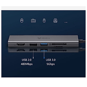Port Expander USB C Hub 6-in-1 Dock Station USB C Adapter for USB C Devices with 4K HDMI/USB 3.0 / USB 2.0 / SD and TF Slots/PD 60W USB Splitter