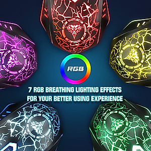 BENGOO Gaming Mouse Wired, USB Optical Computer Mice with RGB Backlit, 4 Adjustable DPI Up to 3600, Ergonomic Gamer Laptop PC Mouse with 6 Programmable Buttons for Windows 7/8/10/XP Vista Linux -Black