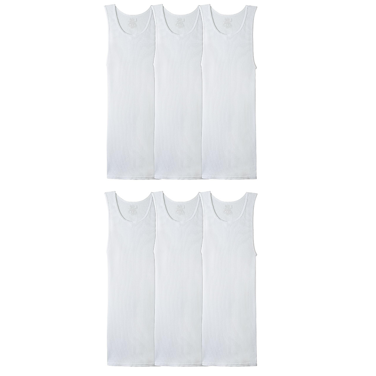 Fruit of the Loom Men's Sleeveless Tank A-Shirt, Tag Free & Moisture Wicking, Ribbed Stretch Fabric, 6 Pack-White, XX-Large