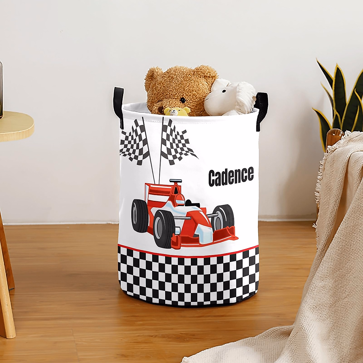 Personalized Laundry Baskets,Race Car Checkered Custom Gift Collapsible Hamper Clothes Storage Bin for Home Room Toy Boys Girl Holiday