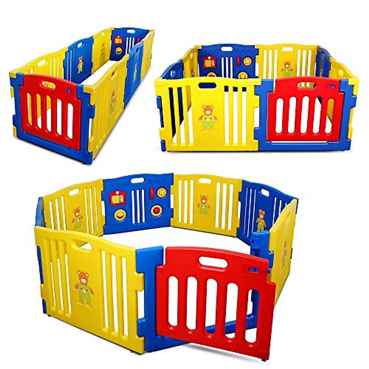 Kidzone Baby Playpen Kids 8 Panel Safety Play Center Yard Home Indoor Outdoor Pen Play Pen Children Activity (Blue)