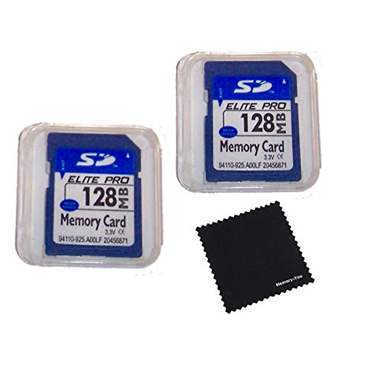 Elite Memory 2 Pack 128mb Memory Cards Compatible with 128 MB SD Cards, 2 Pack Memory Cards and Cases w/Built to Last! Microfiber Cloth, Compatible with All SD Devices