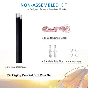 BRILLIANCE4U Aluminum Tent Pole 9ft, Tent Poles Replacement, Fits Female and Male Ends Tent, Lightweight Tent Pole Repair Kit, 7001 Aluminum Alloy Tent Rod, Outer Diameter 5/16" 7.9mm, 2 Pole Pack