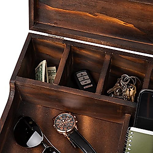 Mind Reader Nightstand Valet Tray, Phone Watch Holder, Bedroom Desk Organizer, Cosmetic Accessory Storage, Jewelry Box with 7 Compartments, Burnt Wood, Brown 12" x 10" x 4.5"