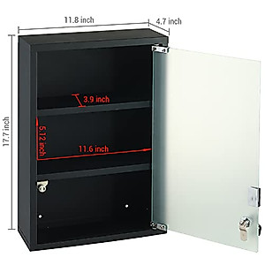 MyGift 18-Inch Bathroom Medicine Cabinet Wall Mounted Metal Storage Cabinet with 3 Shelves Locking Glass Door & Keys
