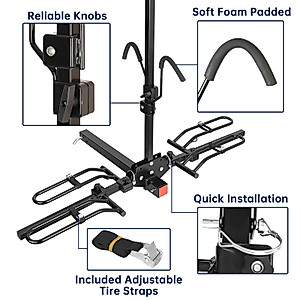 HIGHRAZON Hitch Mounted Bike Rack, 2 Bike 160 lbs Capacity, Foldable Bicycle Rack, 2" Platform Bike Rack for Cars Trucks SUVs Minivans
