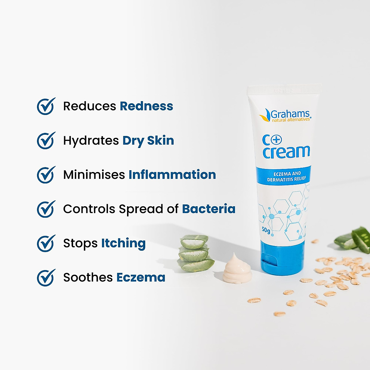 Grahams Natural C+ Eczema Relief Cream - Nourishes & Soothes Dermatitis, Inflammation, Redness Treatment for Irritated, Dry Skin - All Natural Ingredients with Manuka honey, Steroid-Free (1 x 1.76oz)