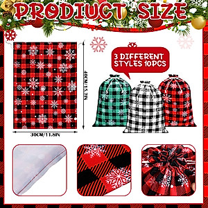 Shappy 10 Pcs Christmas Buffalo Plaid Drawstring Bags Drawstring Gift Bags Large Sacks Xmas Wrapping Bags Cotton Drawstring Bags Sack for Party Favors Candies (Red, Green, Black,12 x 16 Inch)