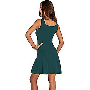 KOH KOH Plus Size Womens Sleeveless Scoop Neck Tank Camisole Doll Casual Sundress Sundresses Skater Beach Swing Flare Summer Party Mini Dress Dresses, Emerald Green 2XL 18-20