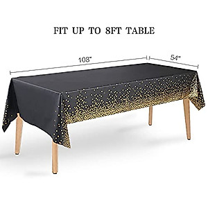 Jepeux 2 Packaging Black and Gold Plastic Tablecloth, 54 inch x108 inch Rectangular Disposable dot Party Table Cover, Suitable for Birthday, Graduation, Restaurant, Wedding Decoration Tablecloth