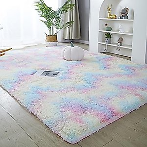 Medeunk 8x10 Area Rugs Rainbow Super Soft Fluffy Upgrade Sponge Non-Slip No Shedding for Living Room Bedroom Girls/Boys Room Dorm Playroom
