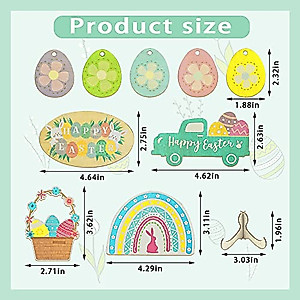 10 Pcs Easter Farmhouse Tiered Tray Decor Wooden Rabbits Tiered Tray Items Bunny Eggs Truck Basket Mini Wooden Trays Signs Spring Tabletop Signs for Home Farmhouse Rustic Kitchen Decorations