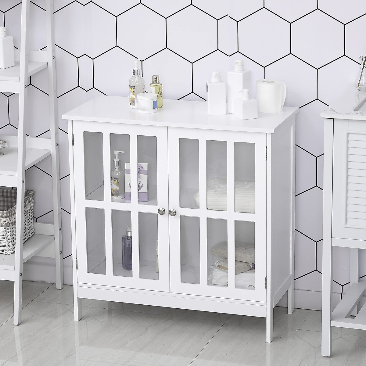 kleankin Sideboard Buffet, Storage Cabinet with 2 Doors, Credenza for Multifunction in Kitchen, Console, Living Room, White