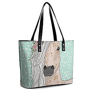 Womens Handbag Green Unicorn Flower Leather Tote Bag Top Handle Satchel Bags For Lady