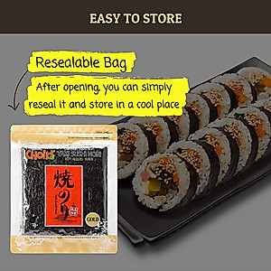 CHOI's 1(Daechun) Roasted Seaweed, Gim, Sushi Nori - (50 full sheets)- Gold Grade- Vegan, Keto, Gluten Free, Full of Fiber, Vitamin, Mineral, High protein, Omega 3's- Product of Korea