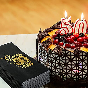 200 Pcs 50th Birthday Guest Napkins Cheers to 50 Years Napkins Happy Foil 50th Birthday Decorations Women Men Paper Napkins Black Gold Luncheon Napkins 2 Ply for Anniversary Wedding Party Supplies