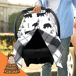 Dear Baby Gear - Infant Carseat Canopy and Winter Cover - Car Seat Cover for Girls & Boys - Doubles as Stroller Covers - Black Bears - Black and Grey - Plaid - 40" x 30"
