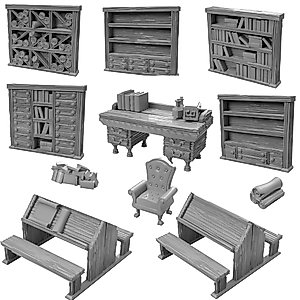 3DEGOS Library Furniture Set DND Terrain 28mm for Dungeons and Dragons, D&D, Pathfinder, Warhammer 40k, RPG, Miniatures, Age of Sigmar, Tabletop, D and D, Dungeons and Dragons Gifts