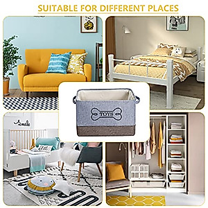 Geyecete Dog Toys Storage Bins Canvas Stitching pet Baskets,with Outside handle handle,Organizer Storage Basket for Sorting Toys, Clothes and Books-Blue/Khaki