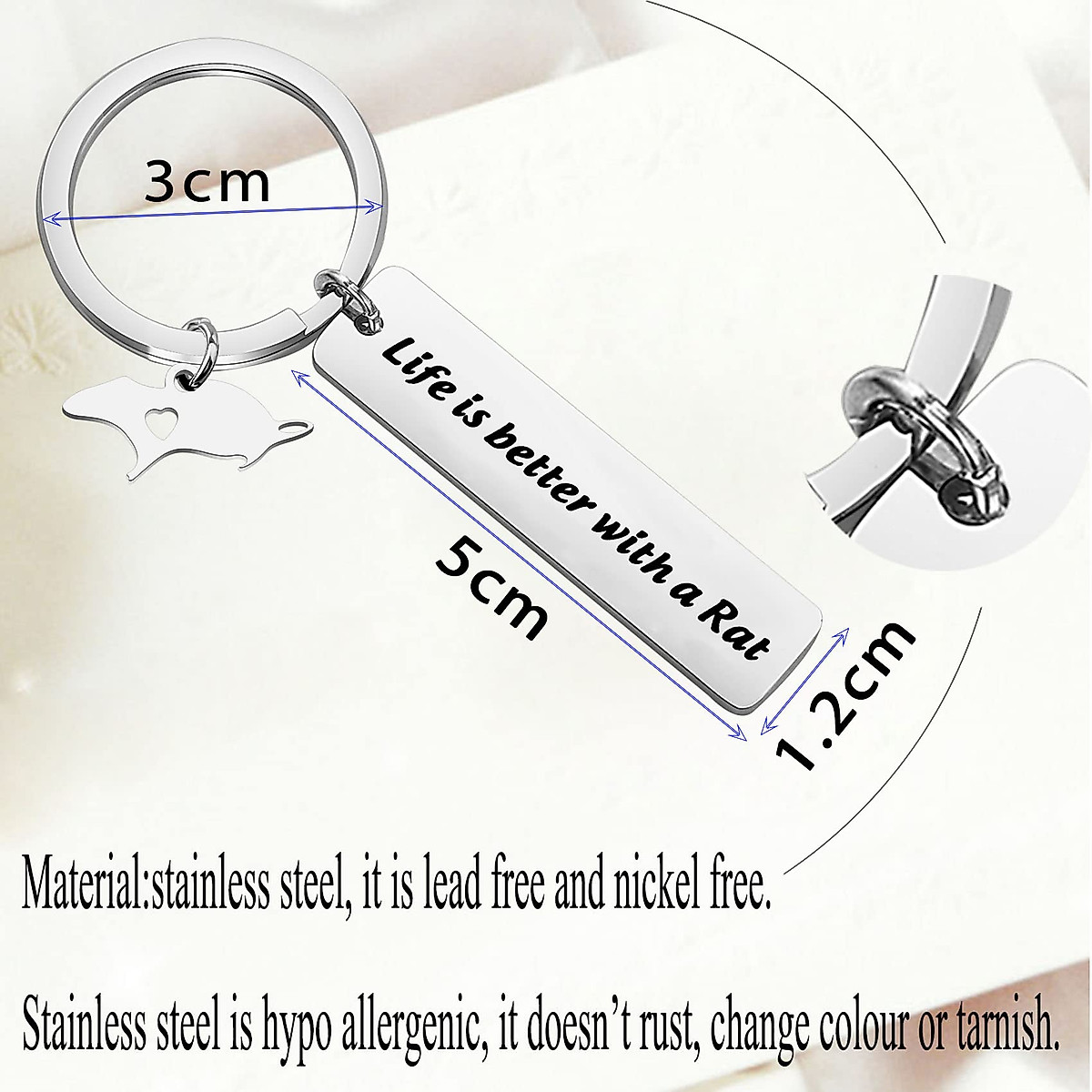 bobauna Rat Keychain Rat Lover Gift Life Is Better With A Rat Mouse Jewelry Pet Rodent Owner Gift (rat keychain)