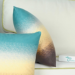 CaliTime Pack of 2 Cozy Fleece Throw Pillow Cases Covers for Couch Bed Sofa Farmhouse Modern Gradient Ombre Rainbow Stripes 20 X 20 Inches Teal to Coffee