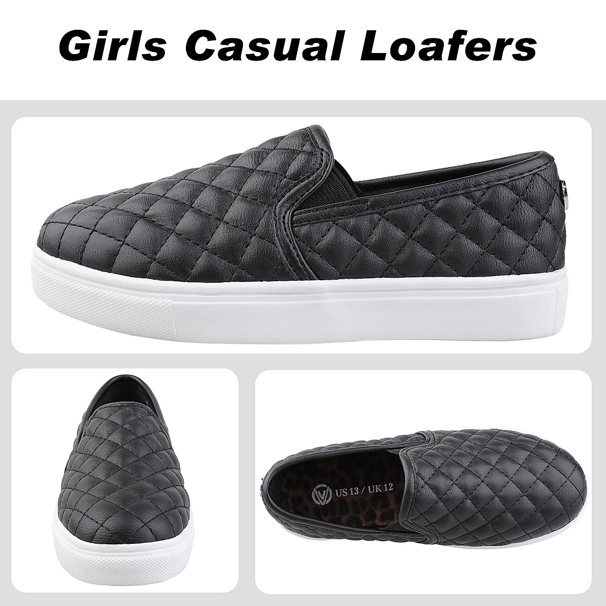 NCCB Girls Sneakers Slip On Casual Sneakers for Girls Nonslip Comfort Lightweight Flats Shoes for Big Girls Little Girls Black 2
