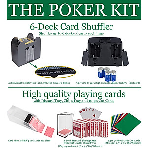MrCarbon Super Casino Game Set: 6 Deck Shuffler+360pcs Chips+8 Poker Cards+Card Shoe+Chip Rake+Felt+Accessories, Blackjack Set & Texas Holdem Complete Kit, Poker Night Kit for Adult Casino Party
