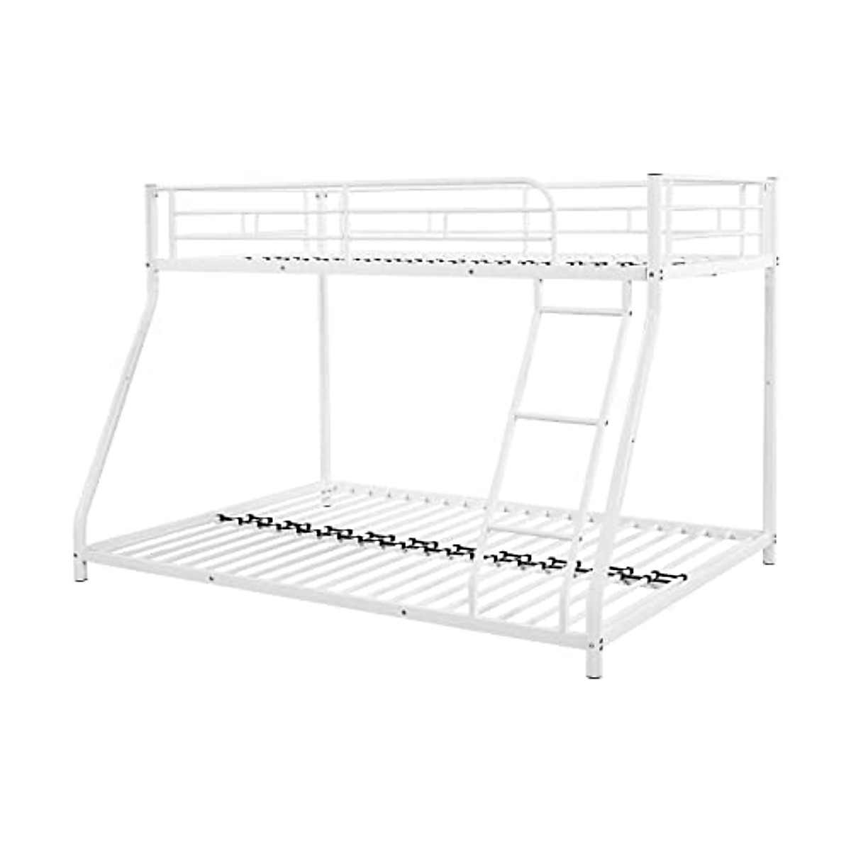 Lostcat Metal Bunk Bed Twin Over Full Size,Heavy Duty Low Bunkbeds with Ladder & Safety Guard Rails,for Kids Teens Adults,Space Saving & No Box Spring Need,White