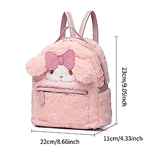 Cute Toddler Backpack for Gilrs, Kawaii School Plush Backpack, Lolita Anime Fluffy Fuzzy Bookbag Backpack for School Birthday Gift (Pink)