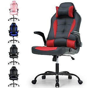 Meet perfect Gaming Chair Ergonomic Office Chair Desk Chair Leather Computer Chair Lumbar Support and Head Pillow Modern Executive Chair Adjustable Rolling Swivel Task Chair Home Office Chair, Red