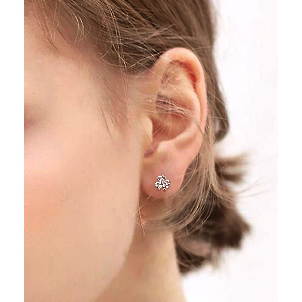 INFUSEU Shamrock Earrings Celtic Knot Stud Irish Jewelry for Women Sterling Silver Small Tiny Four Leaf Clover Little Teengirl Teen Adolescent Teenager Young 925 Gift 6mm
