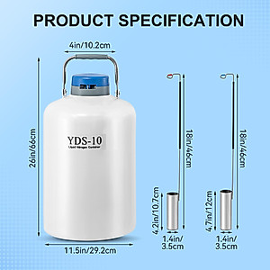 CXRCY 10L Aluminum Alloy Cryogenic Container Liquid Nitrogen (LN2) Dewar, Tank Dewar with 6 Canisters & Carry Bag, Durable, Lnsulation & Vacuum Design can Safely Store Liquid Nitrogen