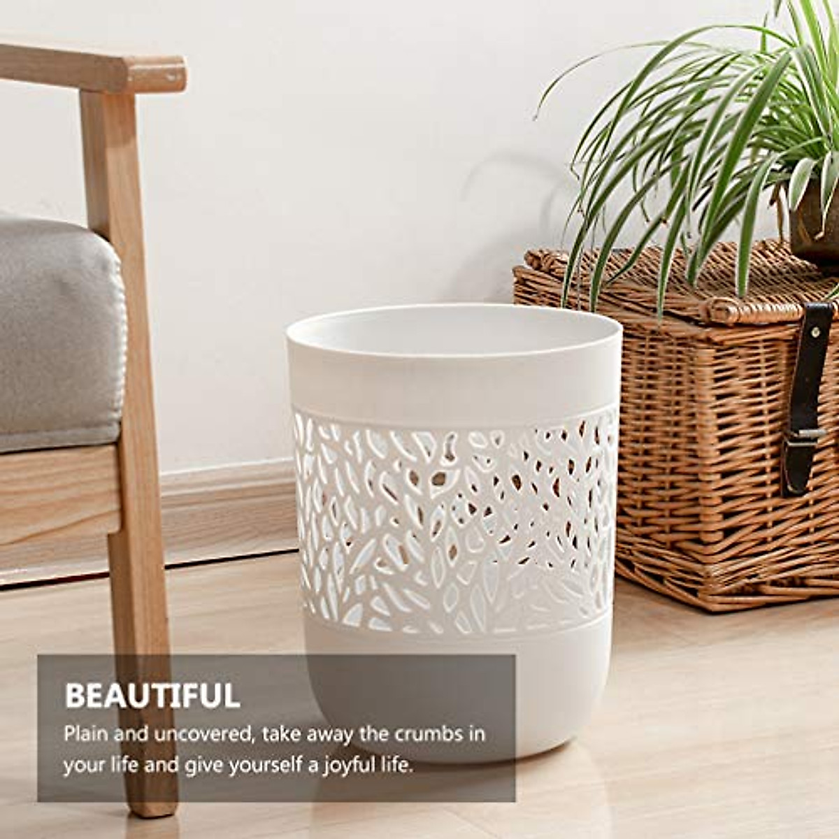 HEMOTON Large Garbage Can, Bathroom Trash Can, Durable Plastic Trash Can Wastebasket, Waste Container Basket Storage Bin for Home Kitchen Office Room Bathroom Usage, White