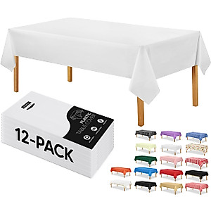 Utopia Kitchen Plastic Table Cloth Disposable (12 Pack - 54x108 Inch) White Rectangle Tablecloth Waterproof Stain Resistant Party Table Cover