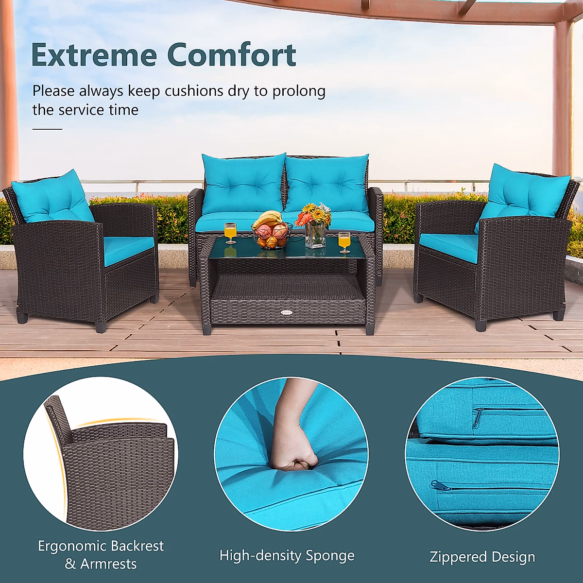 Tangkula 8-Piece Patio Furniture Set, Rattan Wicker Chair Set with 2 Loveseat, 4 Single Sofas, 2 Coffee Table with Tempered Glass Top, Outdoor Furniture Sets for Backyard, Porch, Garden and Poolside