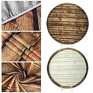 Leowefowa Wood Round Backdrop Cover(without stand) 6.5ft Polyester Rustic Wood Background For Photo Girl Boy Birthday Baby Shower Gender Reveal Party Banner Wedding Bridal Shower Grad Prom Photo Props