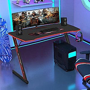 BestOffice 35"/39"/47" Computer Desk Z Shaped Workstation Ergonomic Table with Headphone Hook for Game Players (Red, 47 in)
